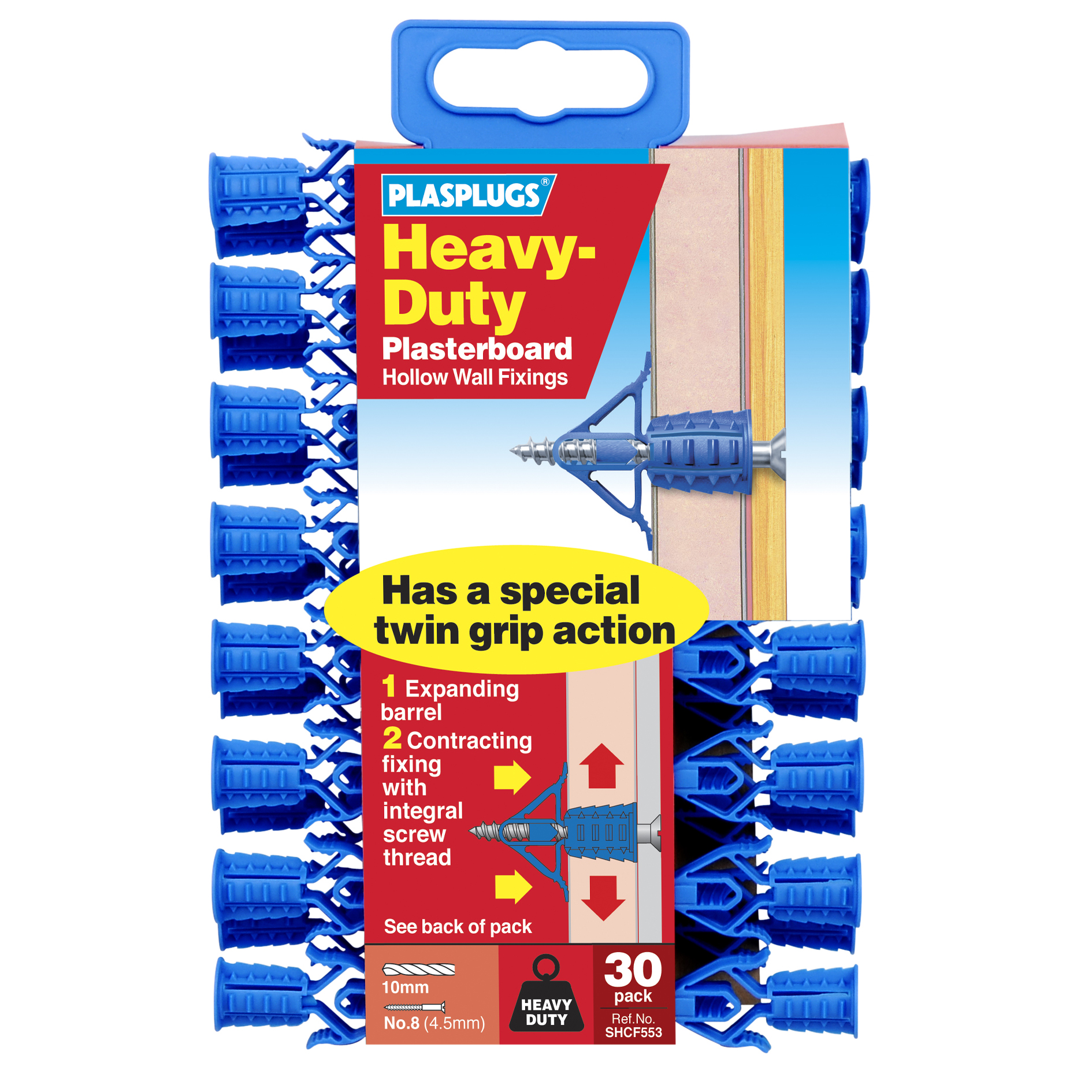 30 Plasplugs Heavy Duty Plasterboard Fixings Clip Pack