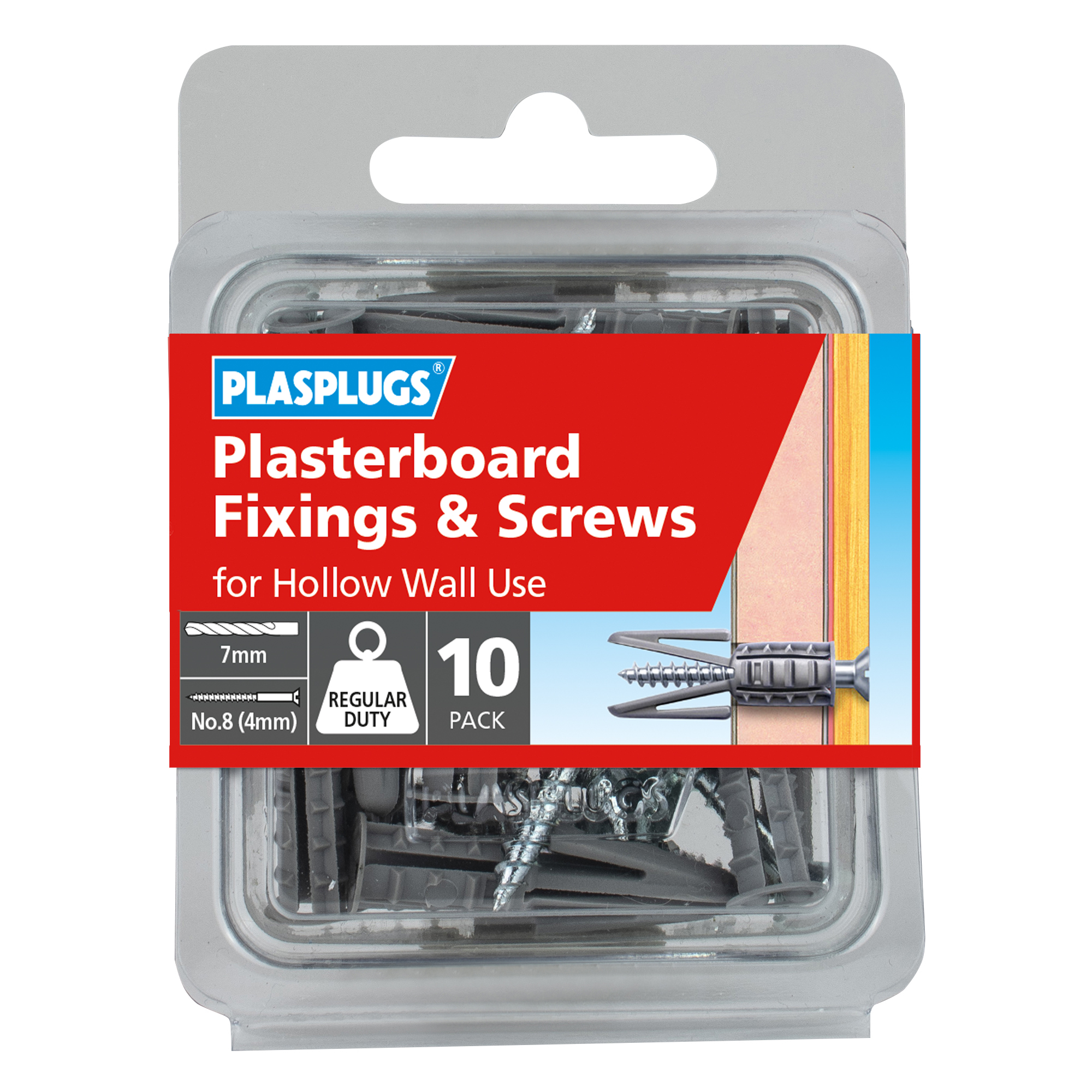 20 Plasplugs Regular Duty Plasterboard Plus Screws