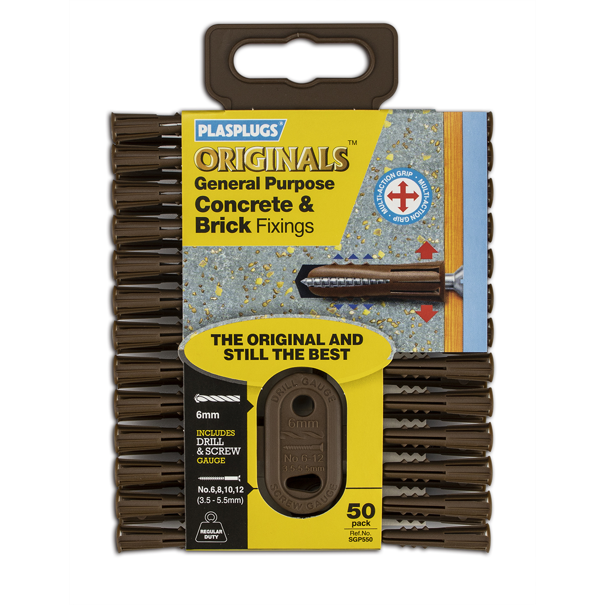 50 Plasplugs Original Regular Duty Concrete & Brick Fixings Clip Pack