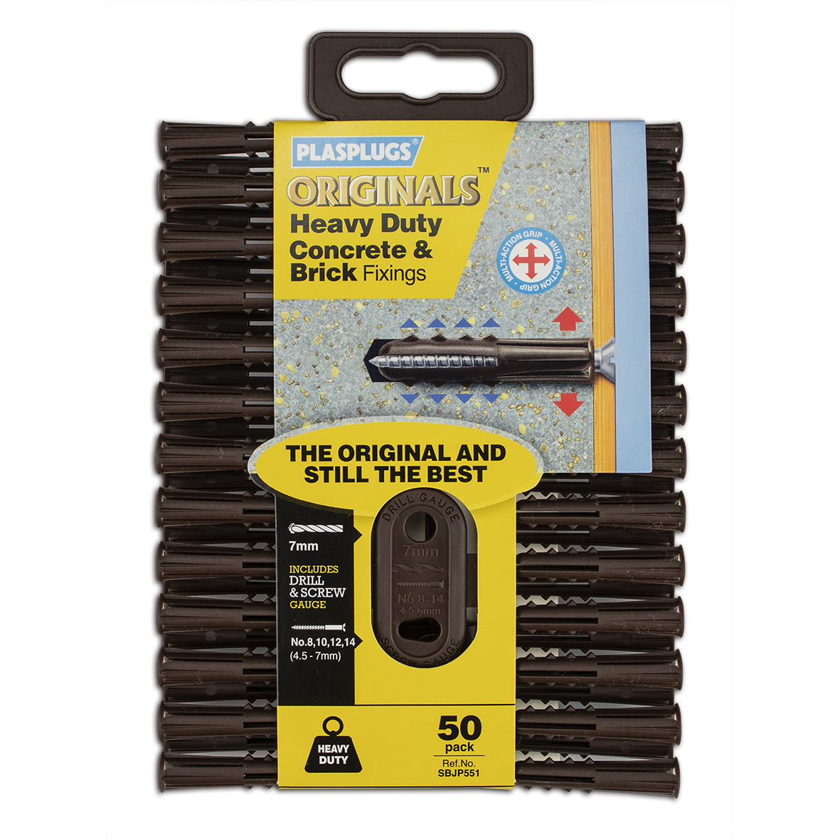 50 Plasplugs Heavy Duty Concrete & Brick Fixings Clip Pack